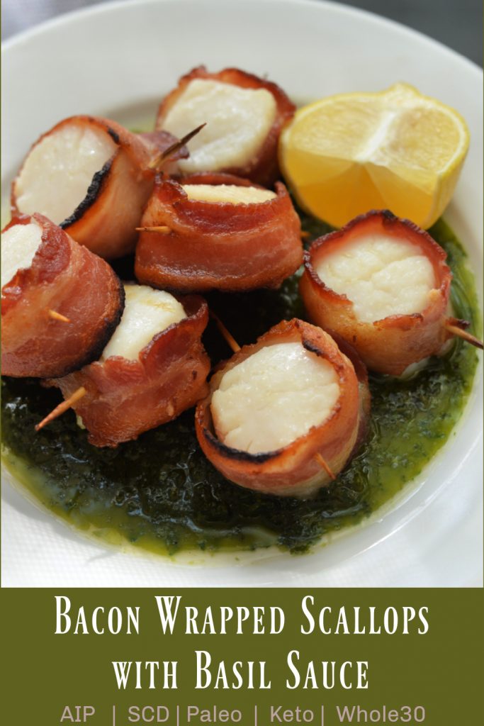 Bacon Wrapped Scallops with Basil Sauce (AIP, SCD) - Gutsy By Nature